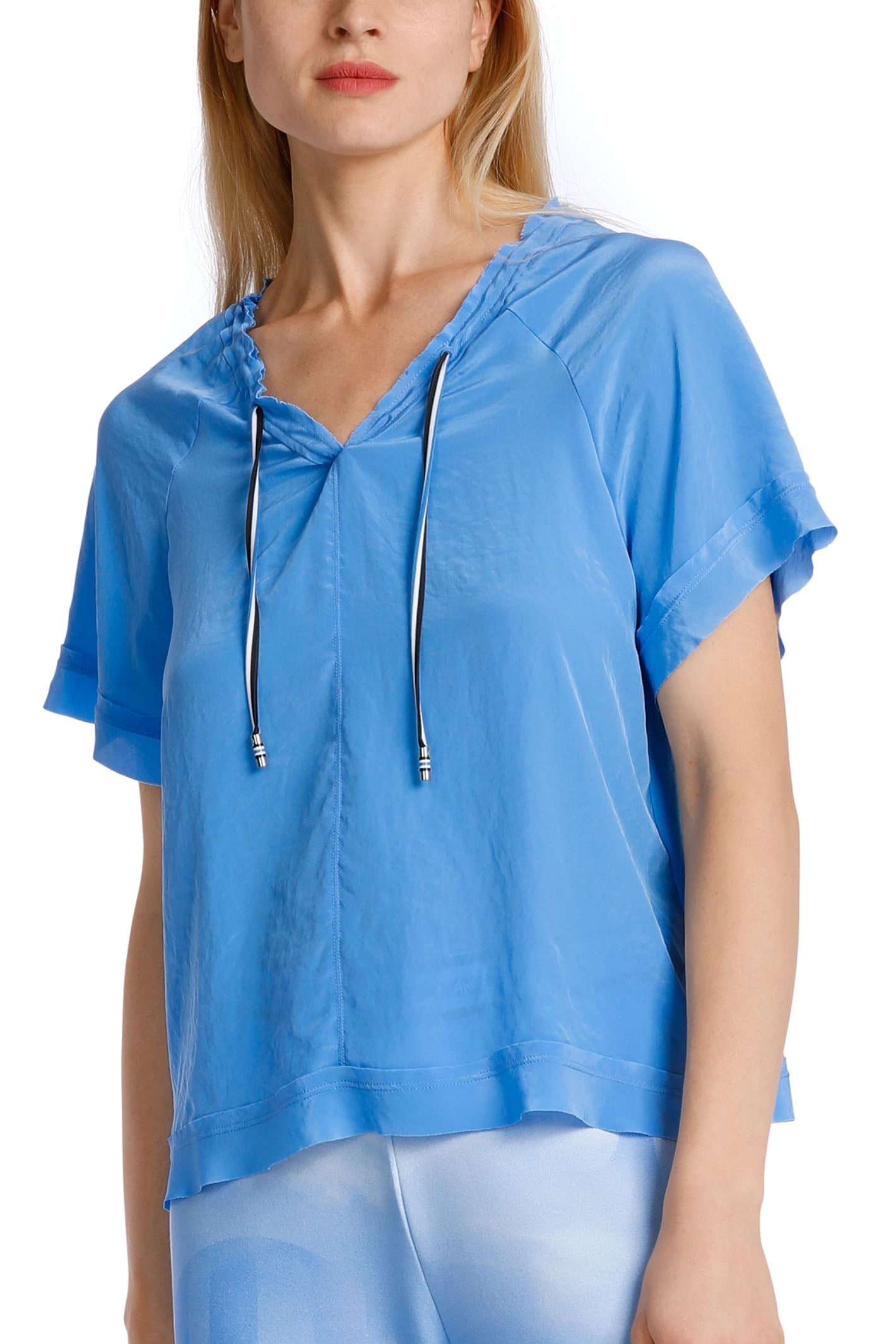 Marc Cain Sports WS 55.07 J67 363 Bright Azure Blue V-Neck Top – Olivia Grace Fashion
