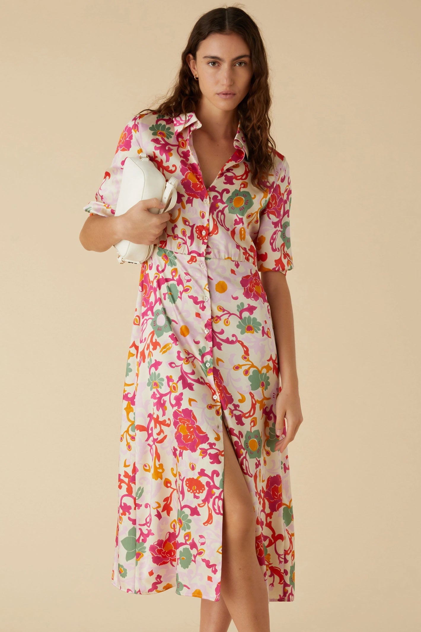 Emme Aereo 2415221141200 Cream Floral Print Dress – Olivia Grace Fashion