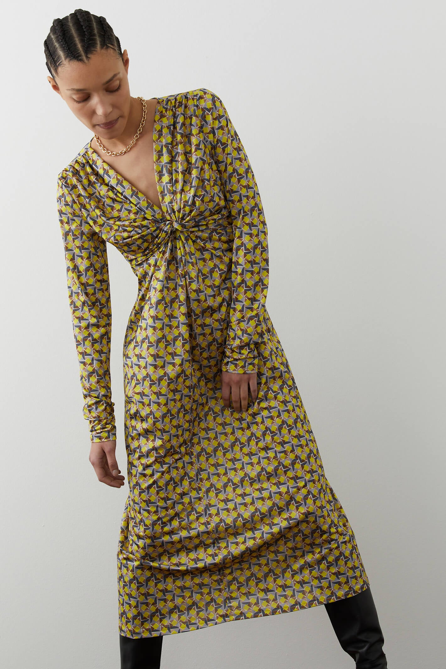 iBlues Nefle 2376260136200 Yellow Giallo Print Jersey Dress – Olivia ...