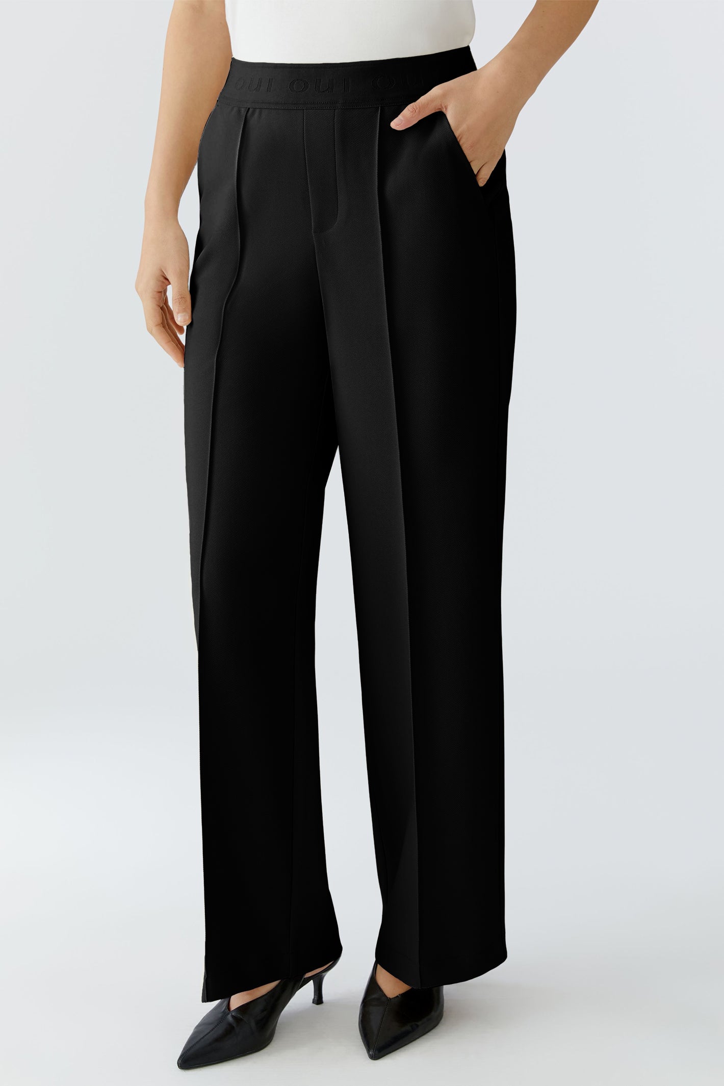 Oui 96566 Black Wide Leg Pull-On Trousers – Olivia Grace Fashion