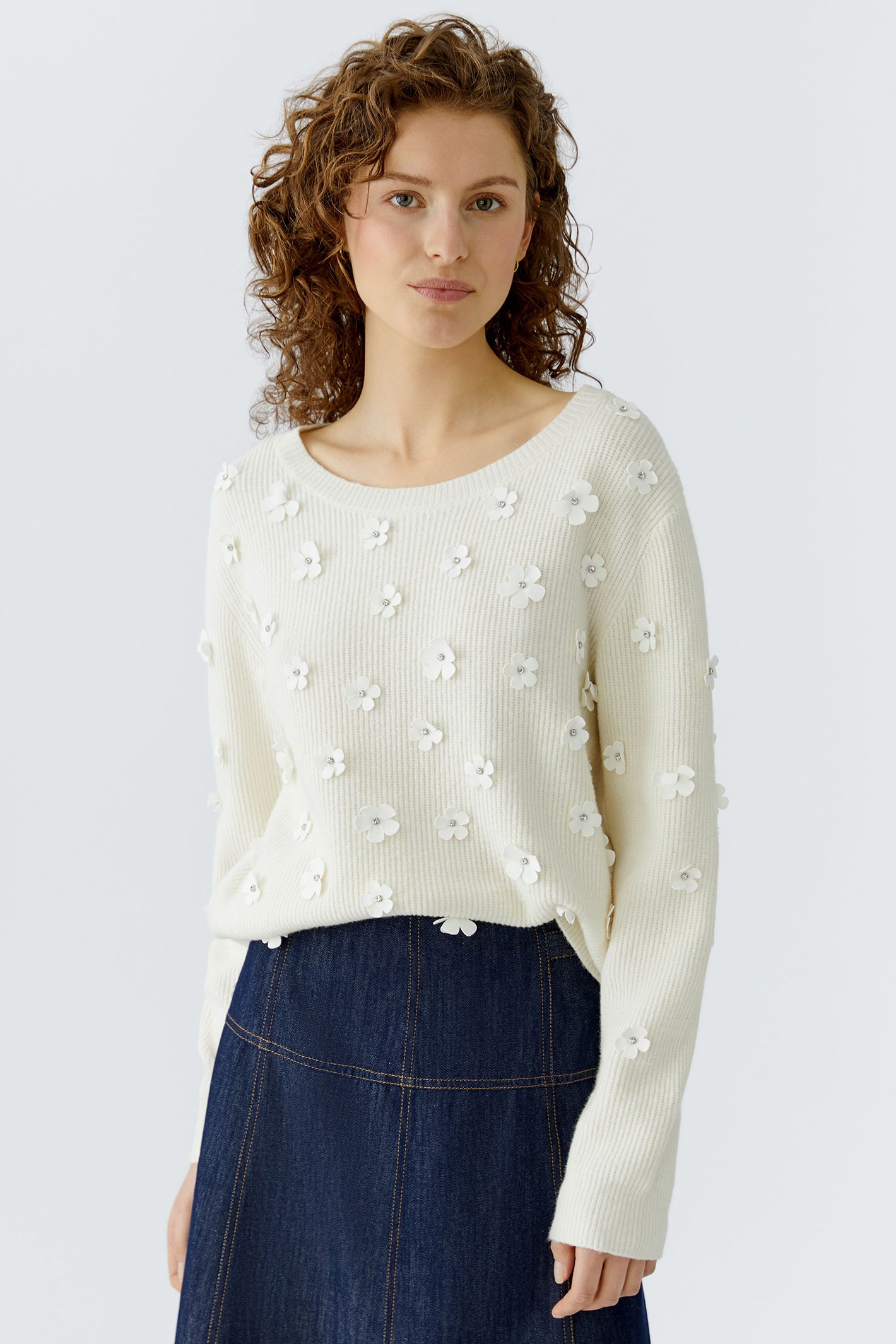 Oui 96701 Gardenia Cream Flower Detail Jumper 1018 – Olivia Grace Fashion