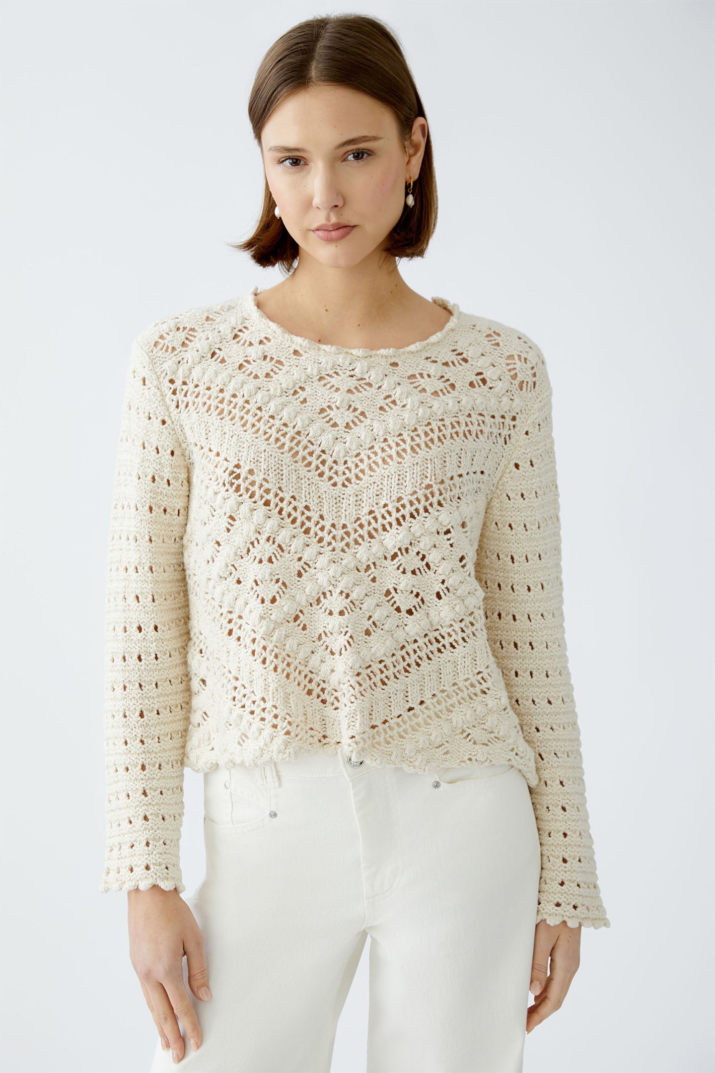 Oui 90812 Crochet Knit Jumper Gardenia Cream – Olivia Grace Fashion