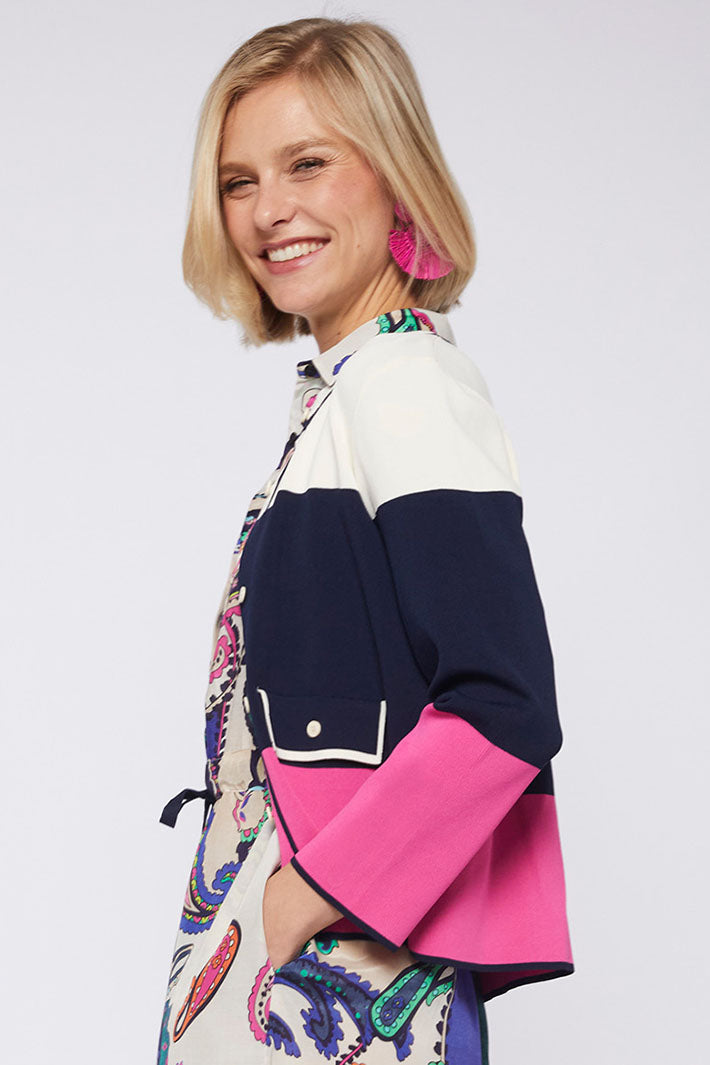 Vilagallo 30902 Cream Navy Pink Block Colour Round Neck Cardigan ...