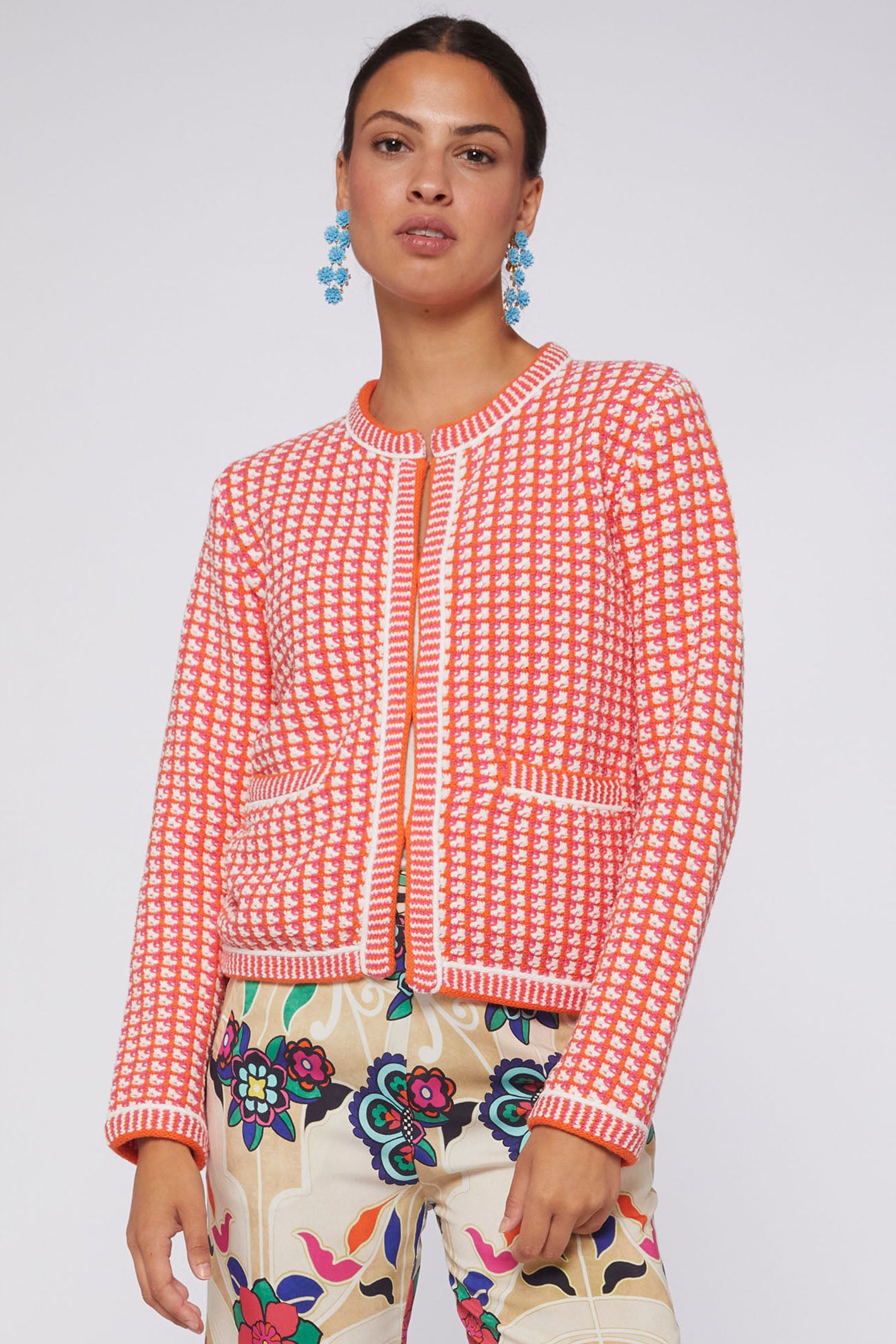 Vilagallo 30926 Pink Ecru Orange Tweed Style Knited Jacket – Olivia ...